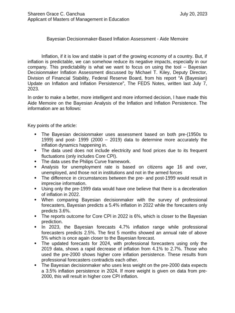 Inflation Aide Memoire - Essay | PDF