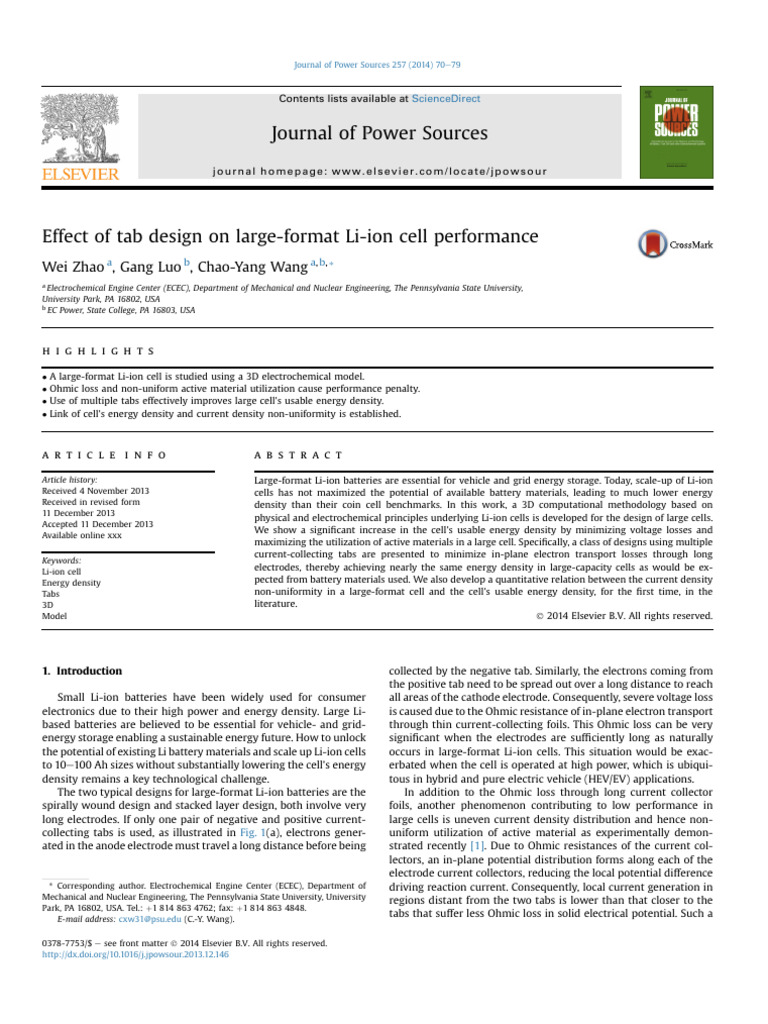 Effect of tab design on large-format Li-ion cell performance | PDF ...