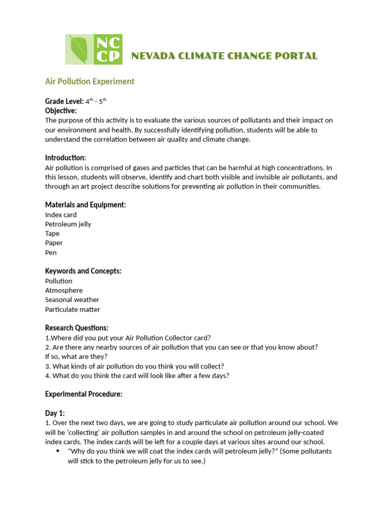 Air Pollution Experiment | PDF | Air Pollution | Particulates