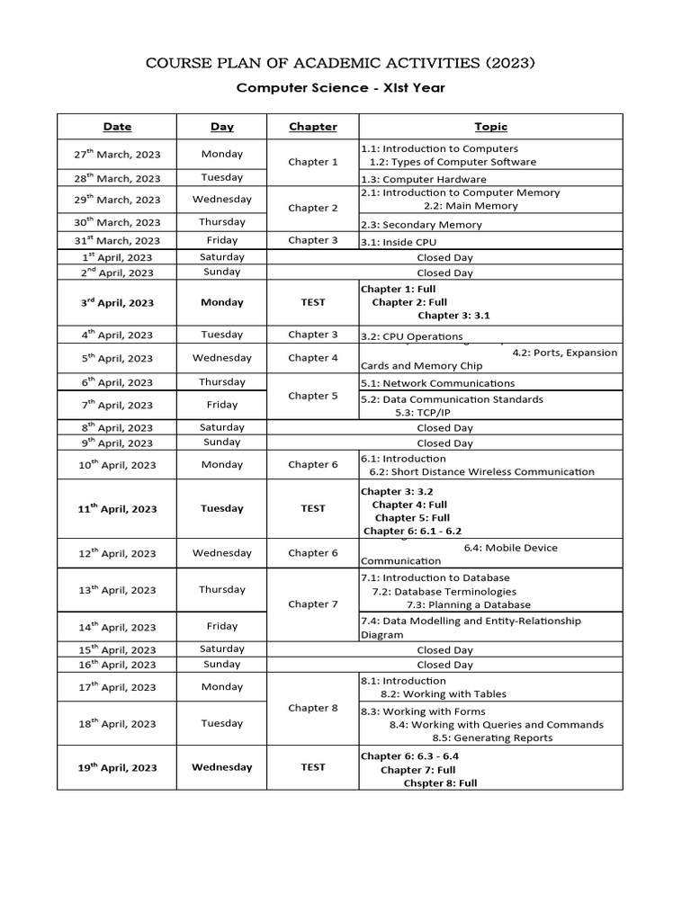XI Course Plan 2025 | PDF | Databases | Computer Data Storage