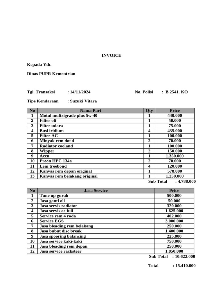 Invoice Toyota Innova | PDF