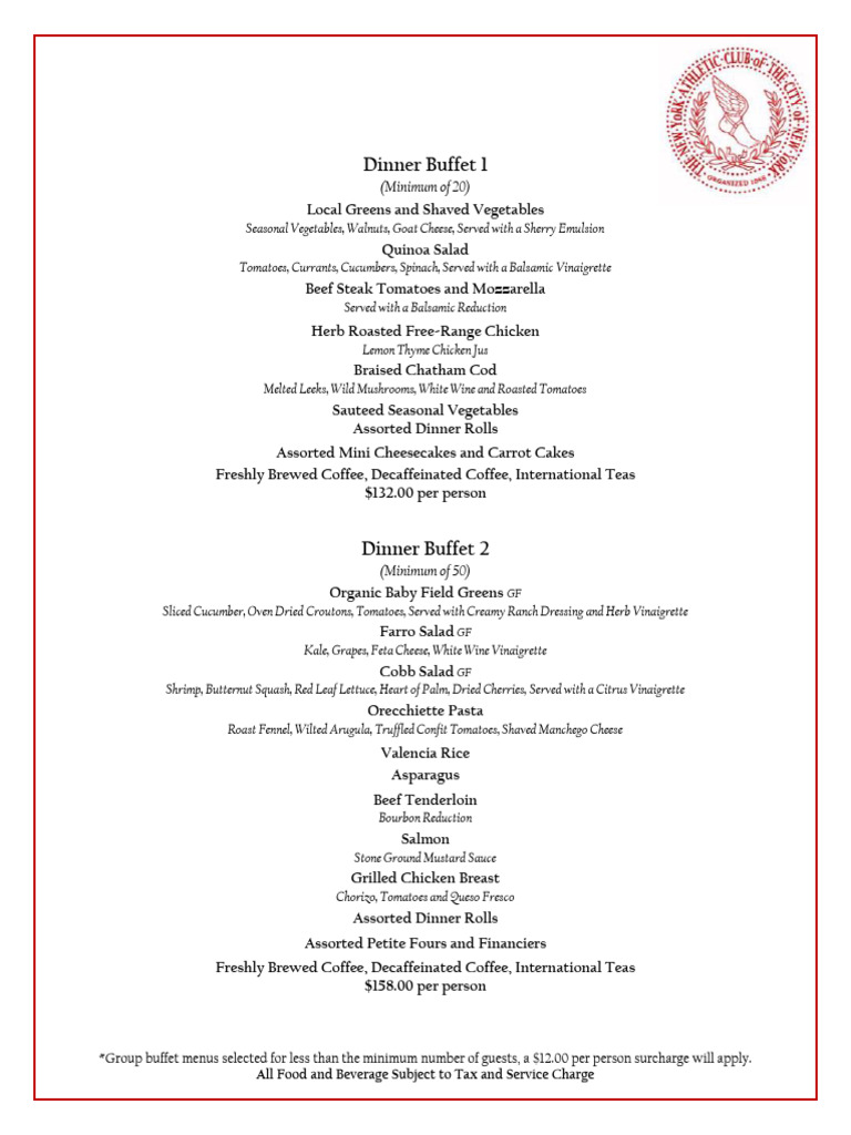 NYAC Dinner Buffet Menu 2024 | PDF | Salad | Vinaigrette