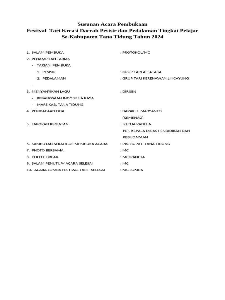 Rundown Acara Pembukaan | PDF