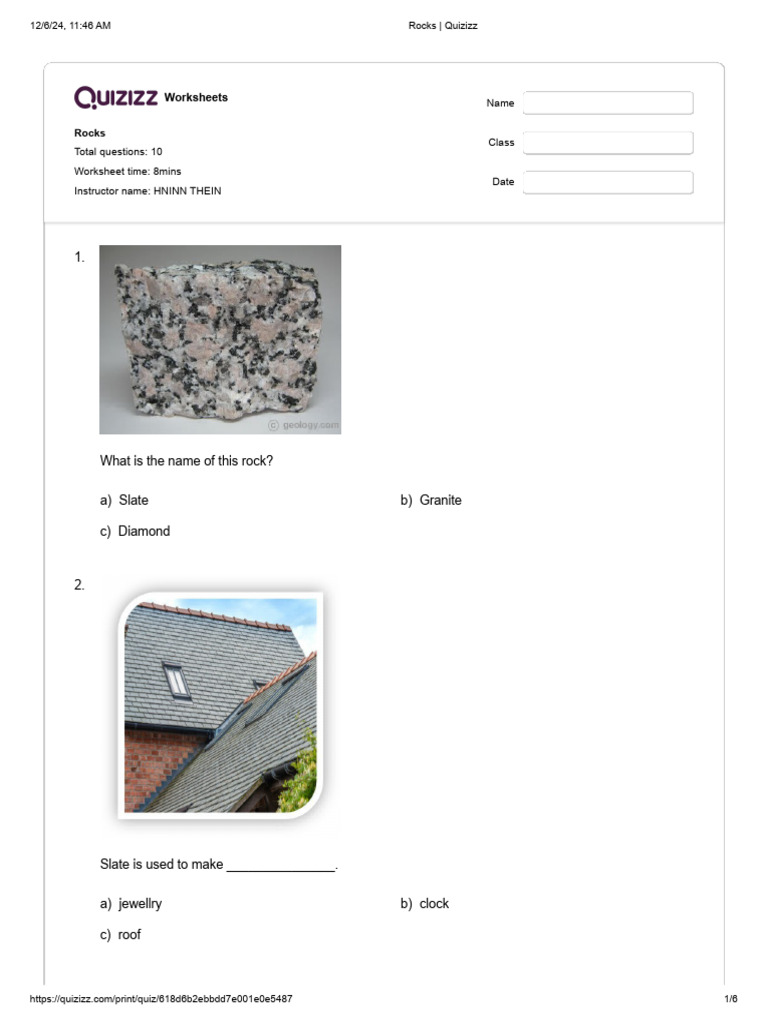 Rocks _ Quizizz | PDF | Slate | Rock (Geology)