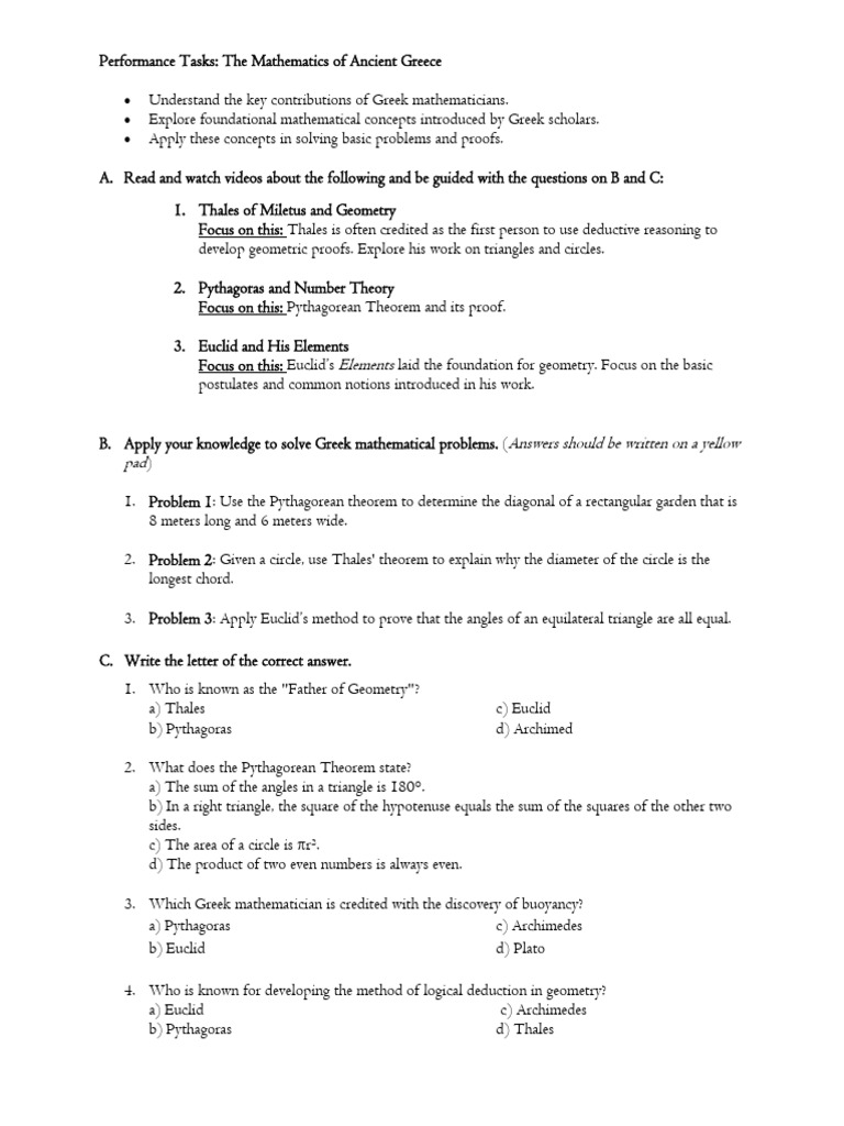Task On Mathematics of Ancient Greece | PDF | Euclid | Geometry