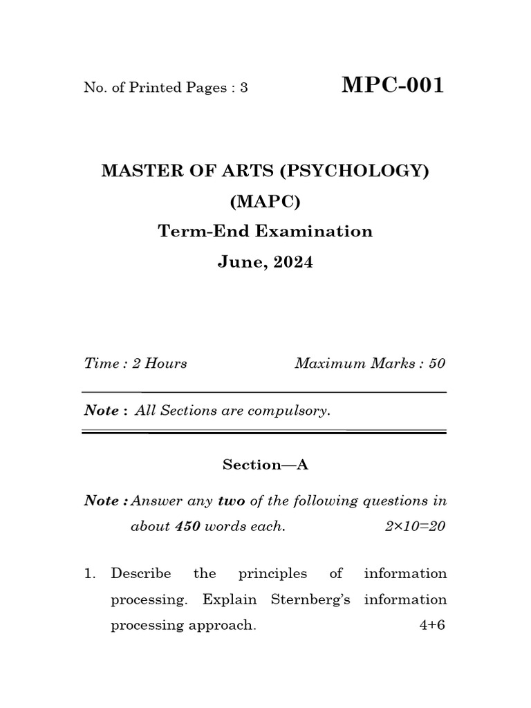 MPC 001 Merged | PDF | Cognition | Psychology