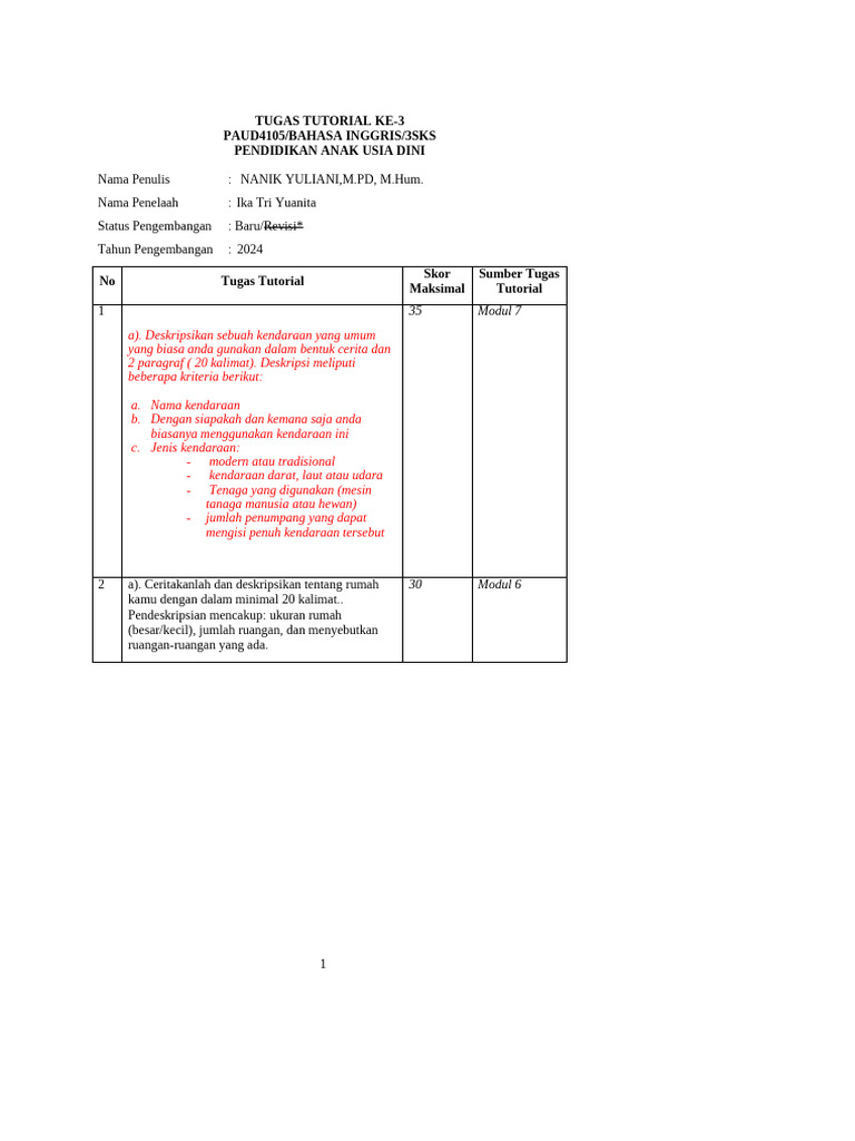 Soal Tutorial 3 Paud 4105 | PDF
