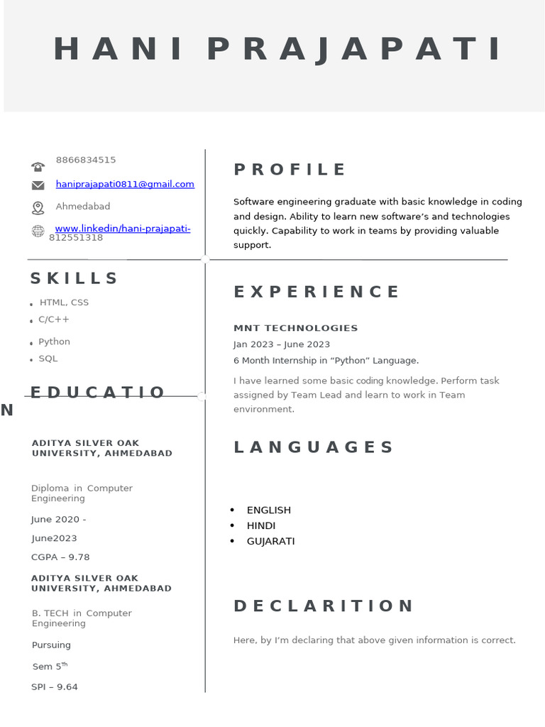 Software Engineer Profile: Hani Prajapati | PDF