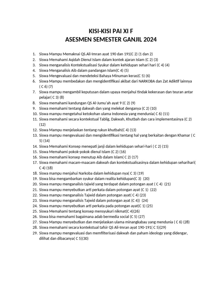 Kisi-Kisi Pai Xi F S 1 Desember 2024 | PDF