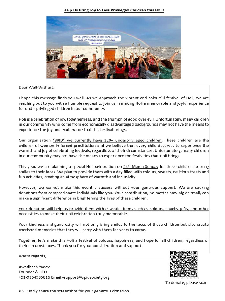 Help Us Bring Joy To Less Privileged Children This Holi | PDF