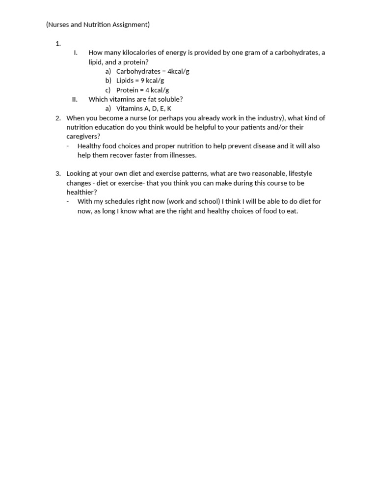 Nurses and Nutrition Assignment | PDF