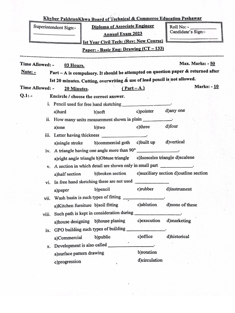 1st Year Civil Engineering Papers 2023 | PDF
