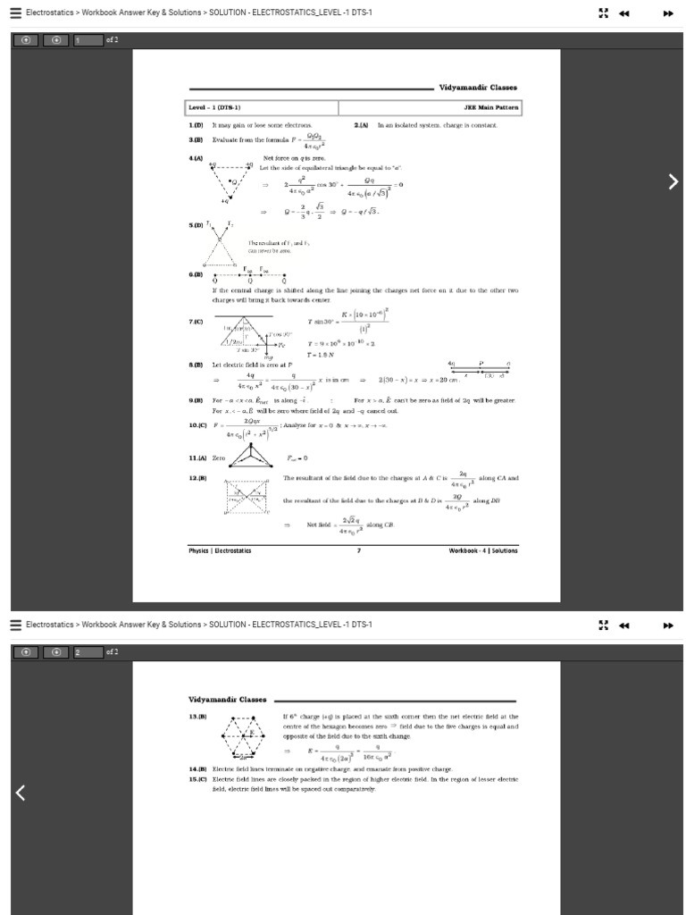 Electrostatics Workbook Solutions | PDF