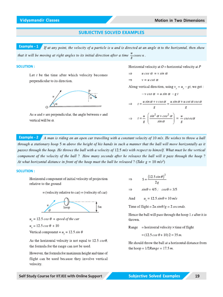 Motion in 2D Subjective Solved Examples | PDF