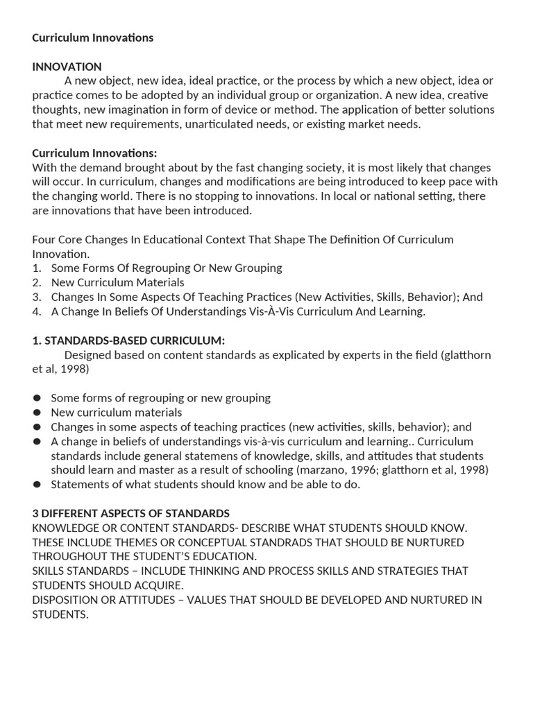 Curriculum Innovations | PDF | Curriculum | Learning