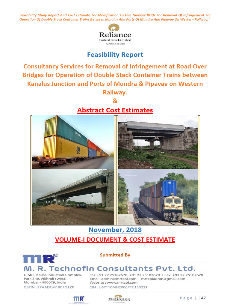 Final - MRTCPL - Ril-Rob - FSR & Cost Estimate - 24.11.18 - Volume I | PDF | Rail Transport | Train