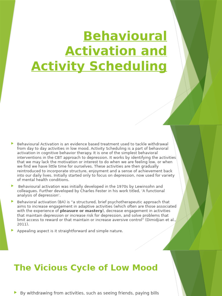 Behavioural Activation and Activity Scheduling | PDF | Behaviour ...