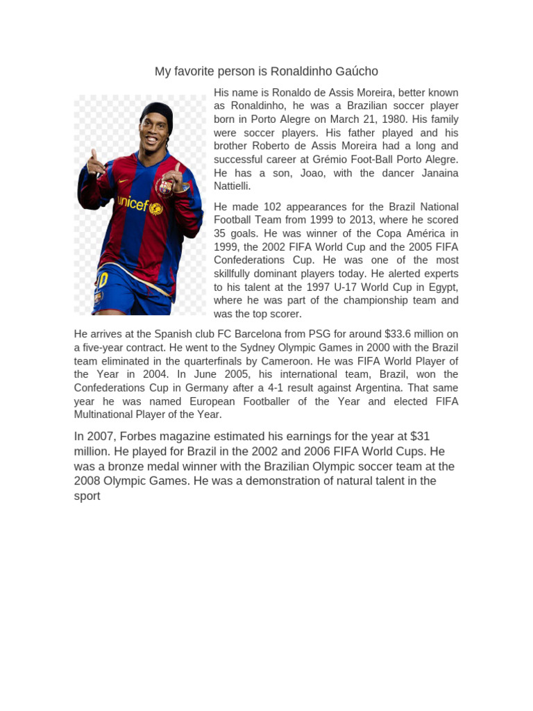 Ronaldinho: A Brief Biography | PDF