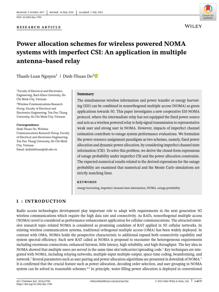 Power Allocation Schemes For Wireless Powered Noma 2018 Pdf