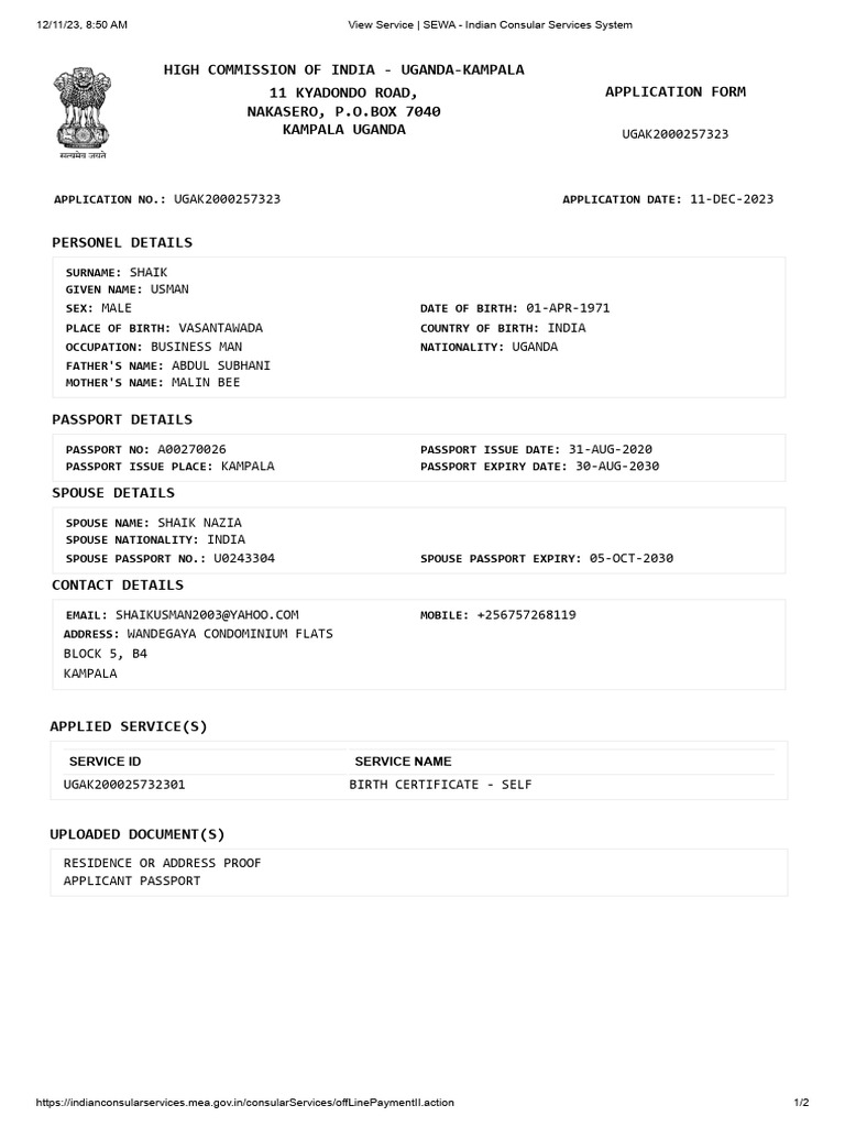 View Service _ SEWA - Indian Consular Services System | PDF | Passport ...