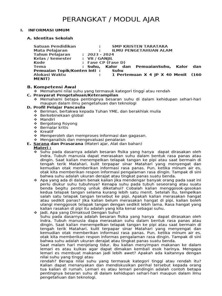 Modul Ajar Pertemuan Ke 1 IPA | PDF