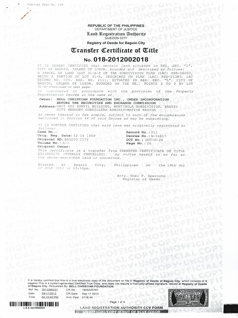 Dormitory Building Title (TCT) | PDF