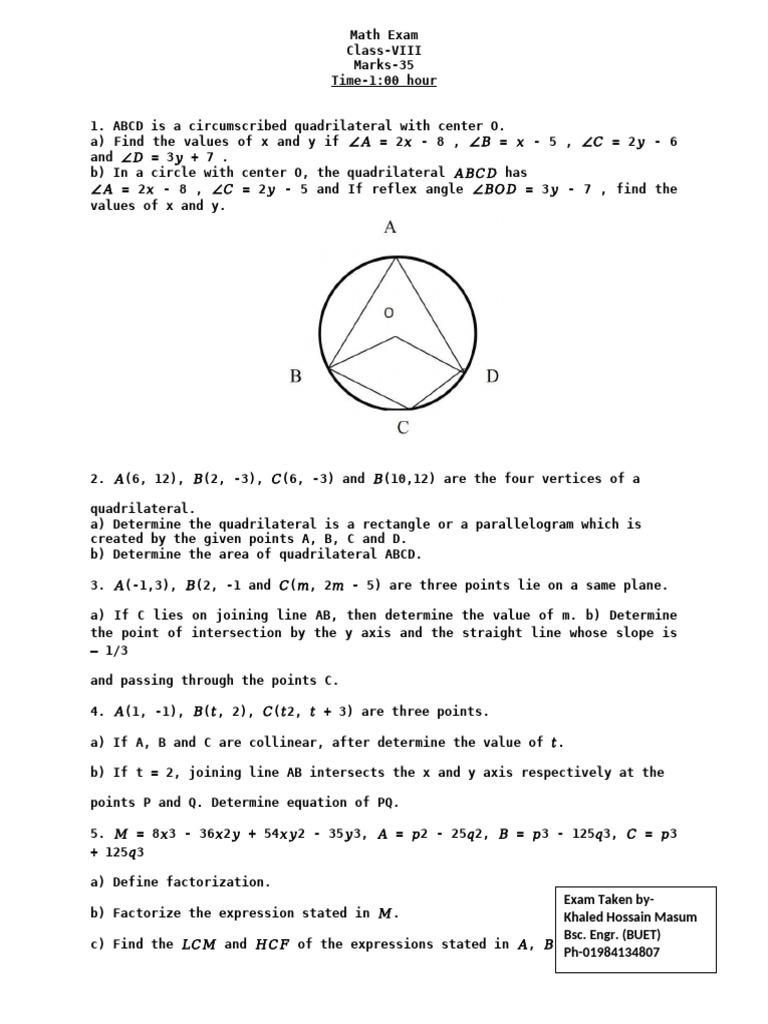 Class 8 Math Question | PDF