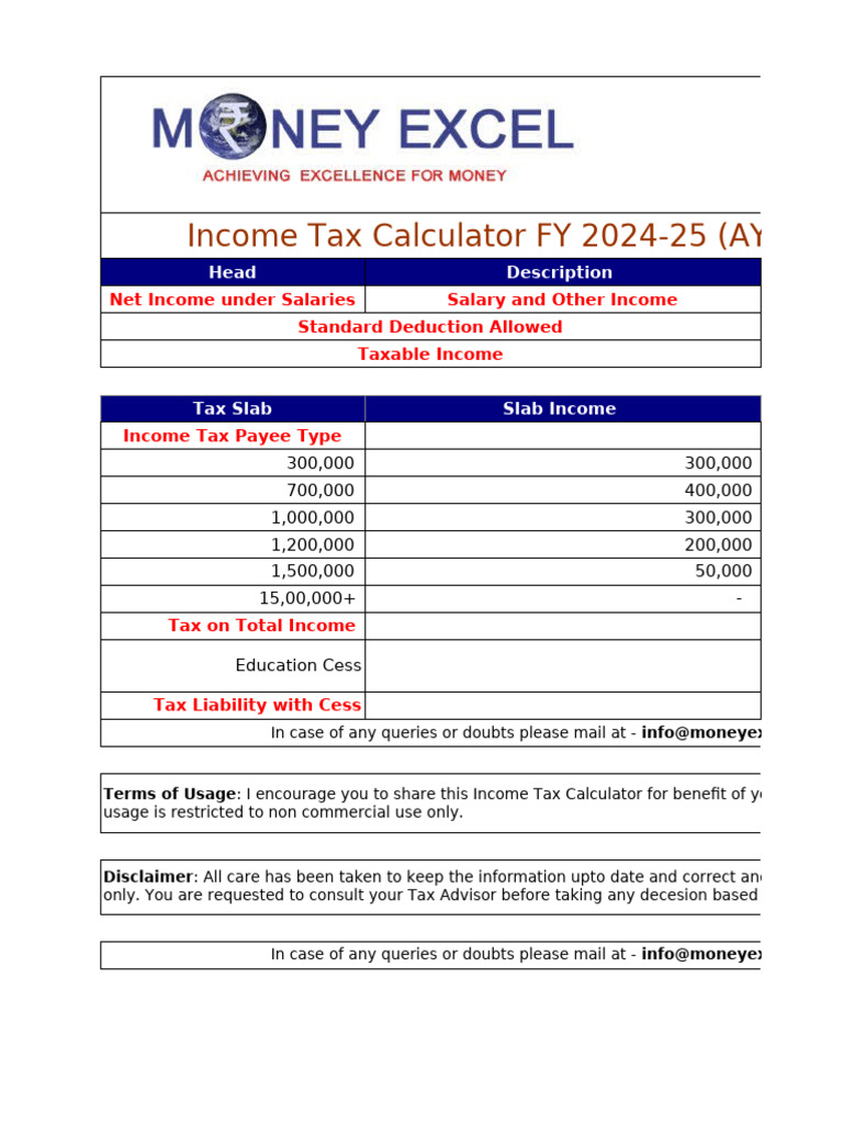 Income Tax Calculator FY 2024 25 | PDF