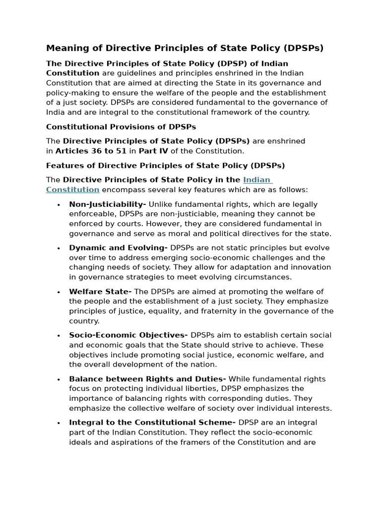 Understanding Directive Principles of State Policy | PDF | Political ...