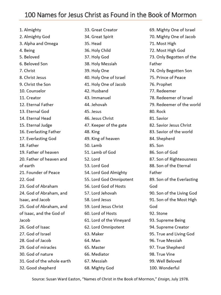 100 Names of Jesus in the Book of Mormon | PDF | God The Father | Jesus