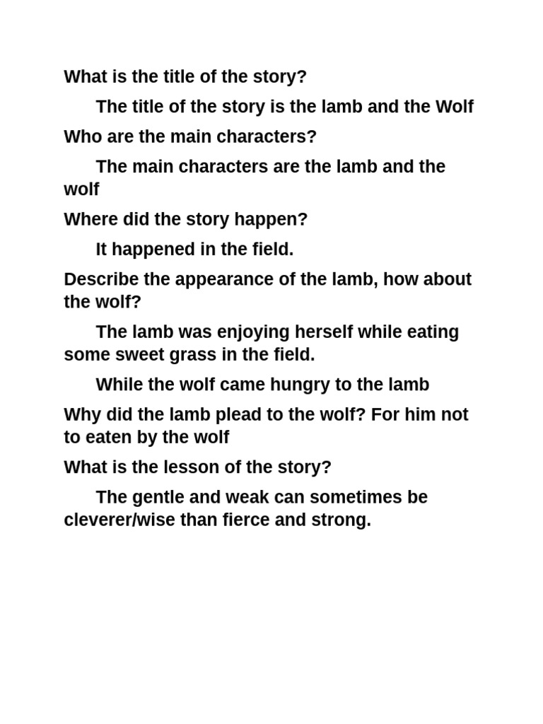 Comprehension Check Up-LAMB&Wolf | PDF