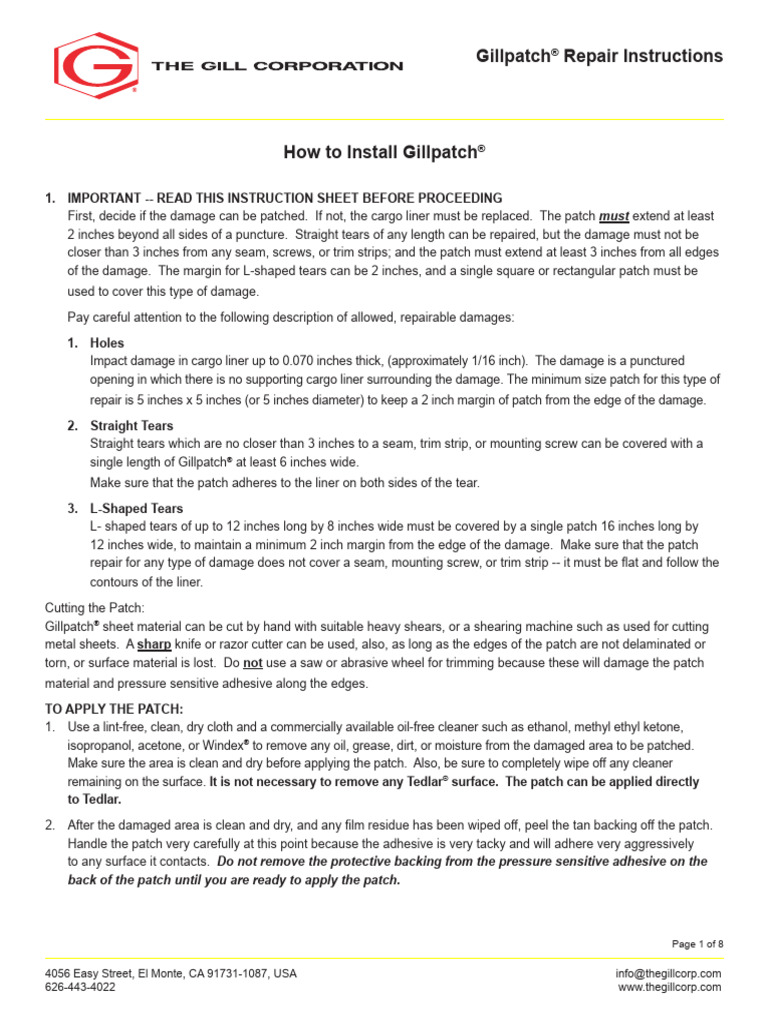 Gillpatch Repair Instructions 100719 | PDF | Rivet | Drill