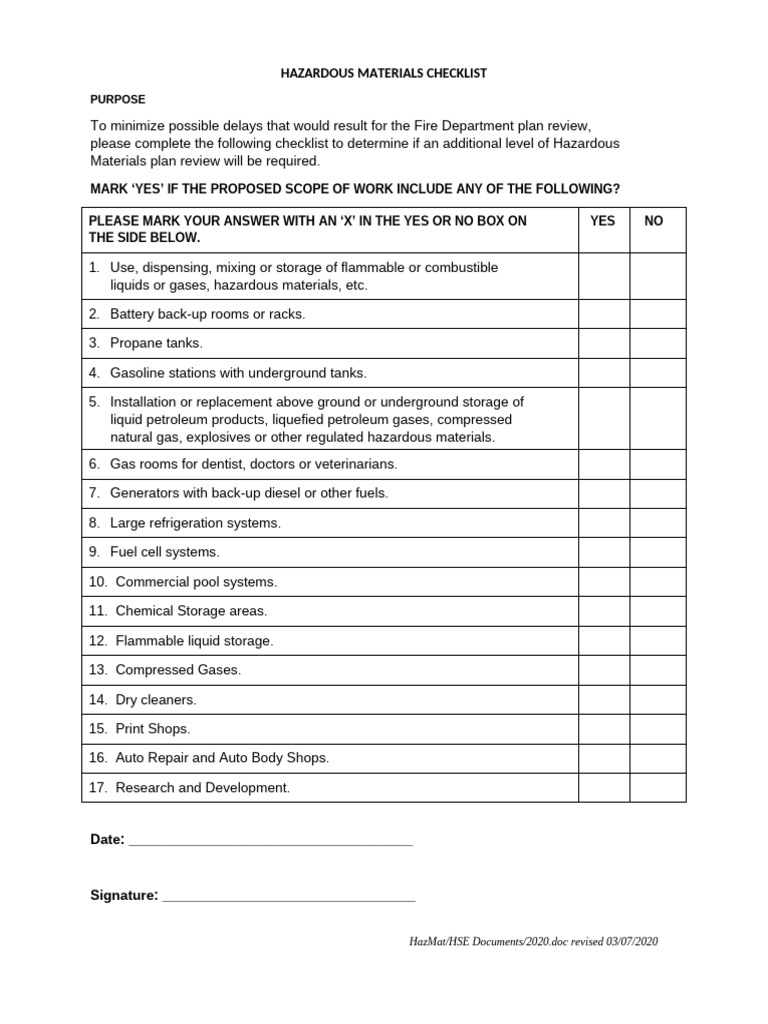 Hazardous Materials Checklis | PDF