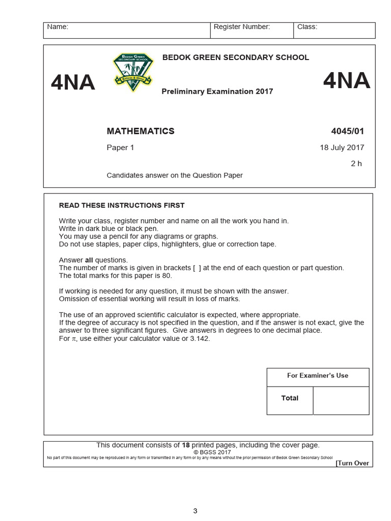 e-math sec 4 na sa2 2017 bedok green sec | PDF | Area | Triangle
