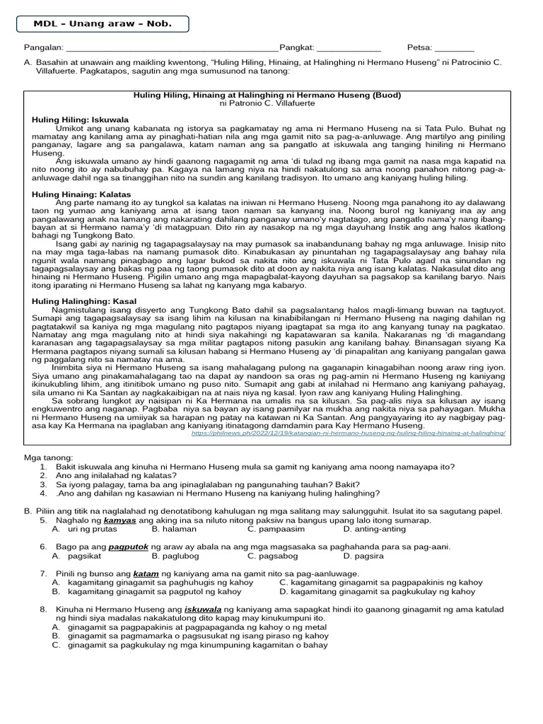 MDL Activities Babae Sa Umpisa Huling Hiling at Saranggola | PDF