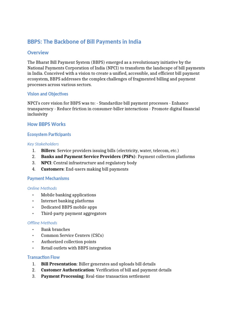 Bbps Bill Payment System | PDF | Service Industries | Computing