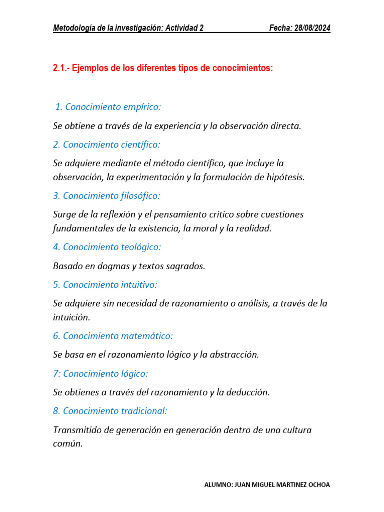Actividad 2 - Juan Miguel MTZ | PDF | Conocimiento | Método científico