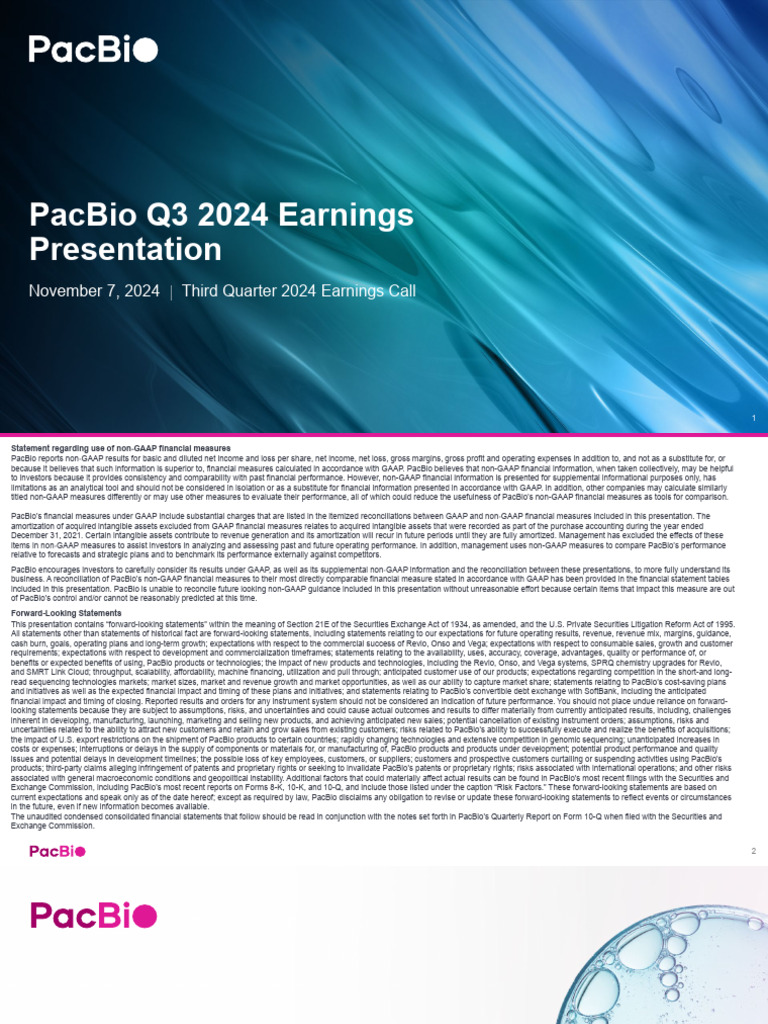 Q3 2024 PacBio Earnings Presentation | PDF | Personalized Medicine | Stocks