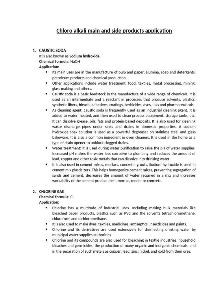 Chloro Alkali Plant Products Application-1 | PDF | Sodium Hydroxide ...