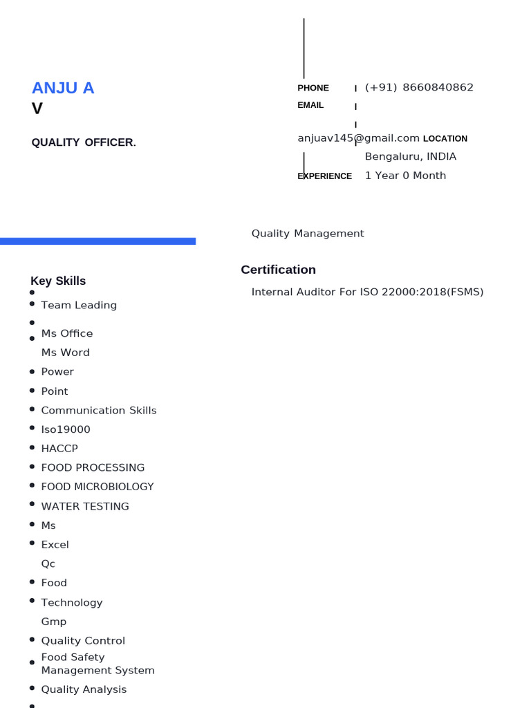 anju resume final | PDF | Food Industry | Food Science