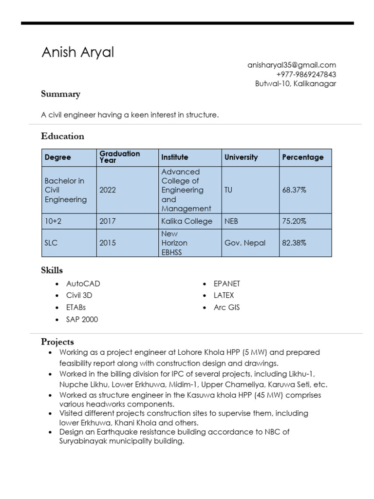 Anish Aryal CV | PDF | Nepal | Engineering