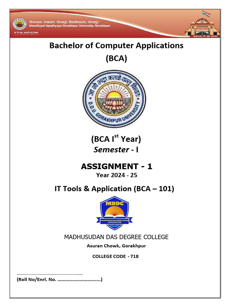 Cover Page BCA 1 Semester | PDF