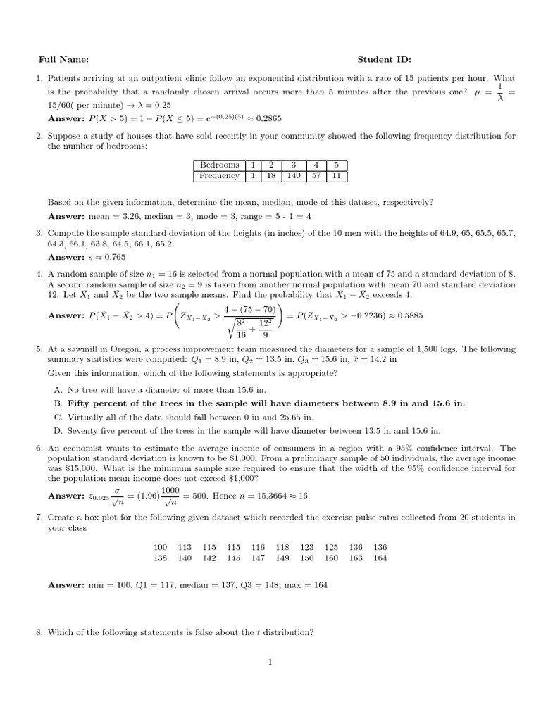 PT2__D__Answer | PDF | Normal Distribution | Confidence Interval