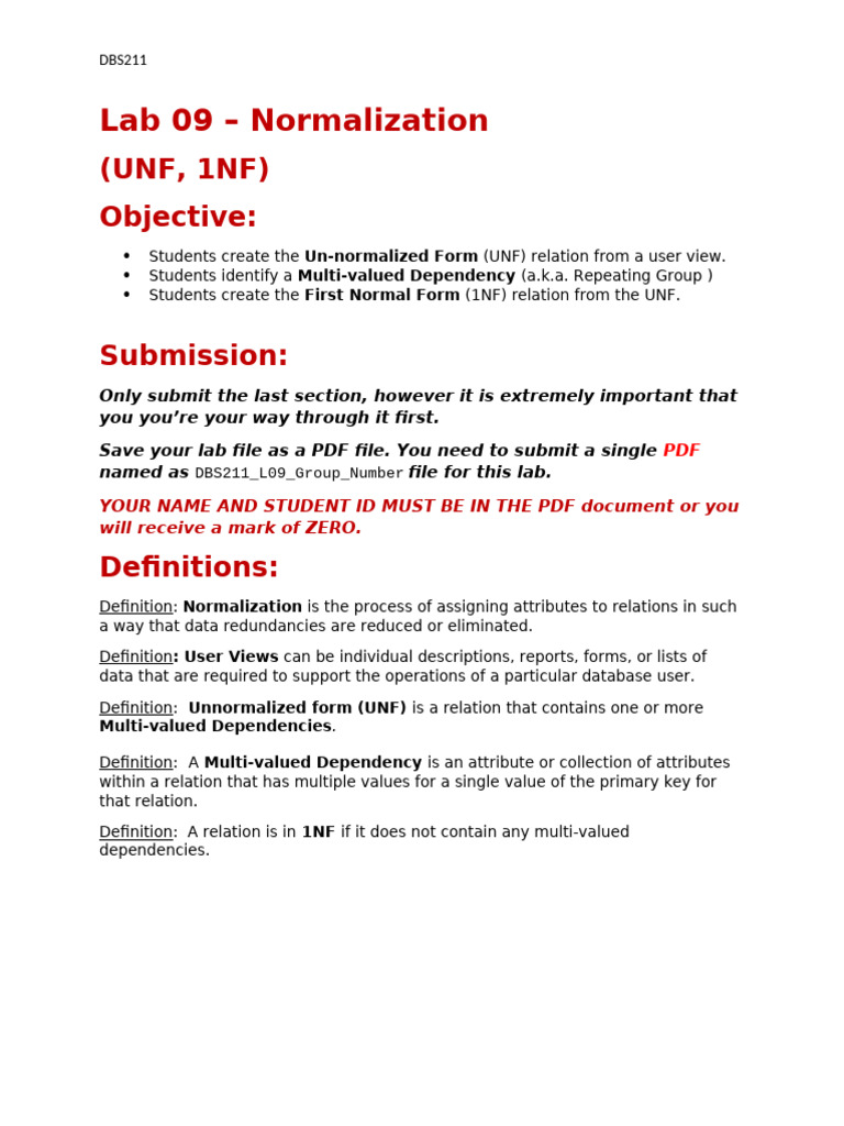 Lab 09: Database Normalization Steps | PDF | Computing | Data Management