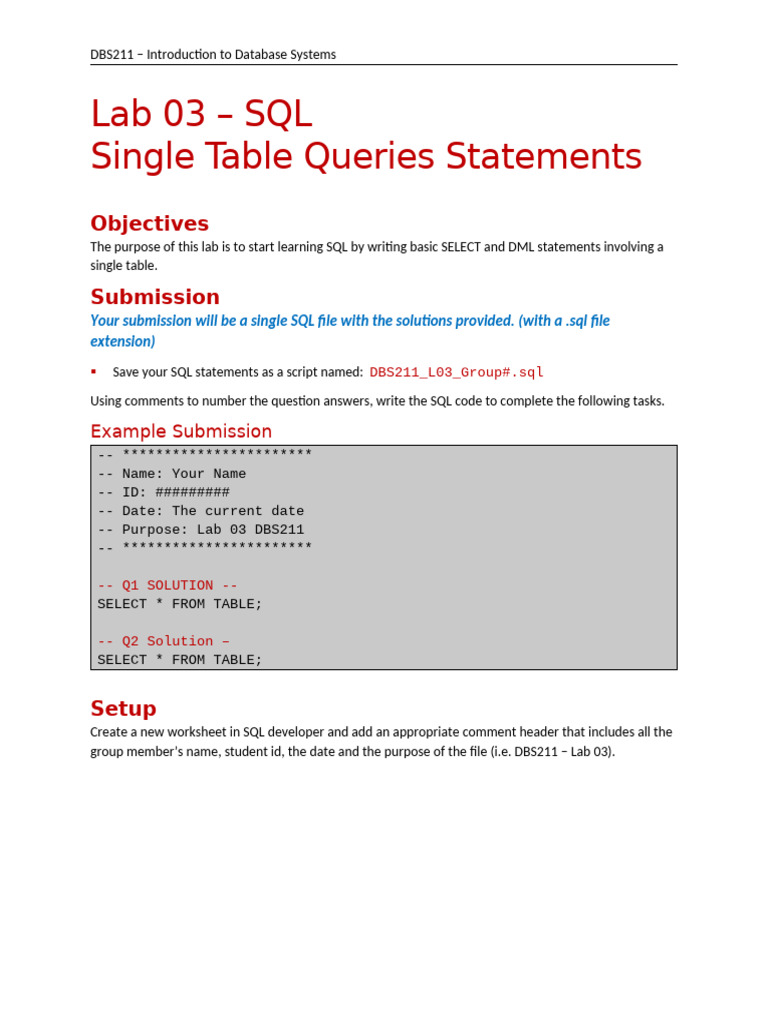 Dbs211 Lab03 Select | PDF | Sql | Databases