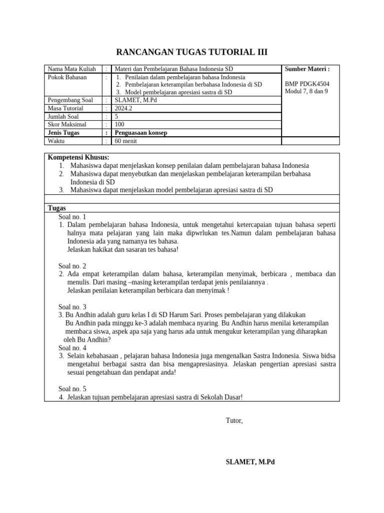 RANCANGAN TUGAS TUTORIAL III | PDF