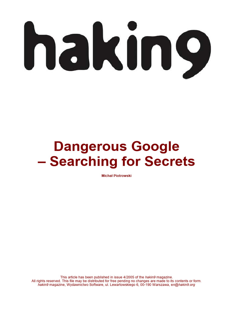 Dangerous Google - Searching for Secrets | PDF | Internet Information ...