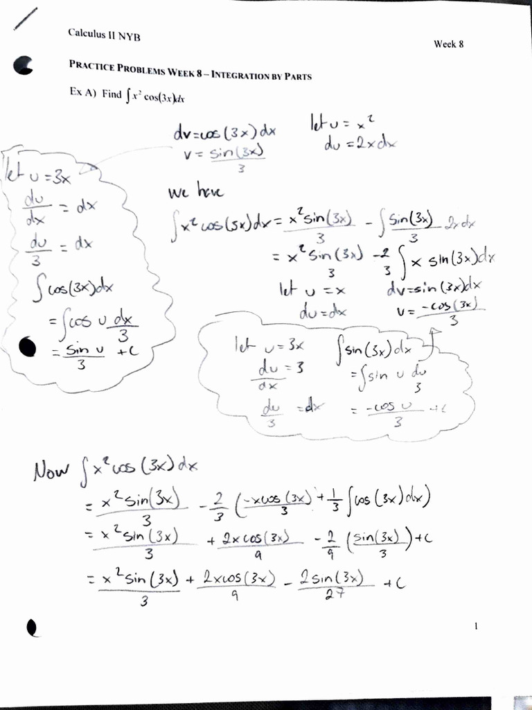 Week 8 Cal 2 Integration by Parts | PDF | Calculus | Mathematics