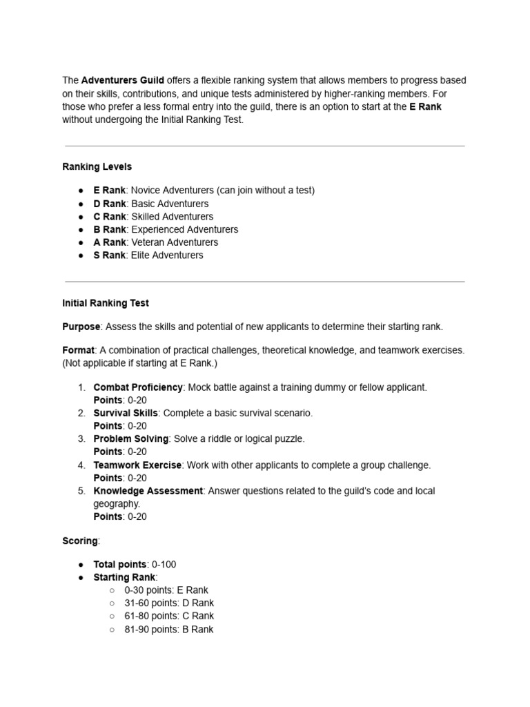 Adventurers Guild Ranking System | PDF | Cognition