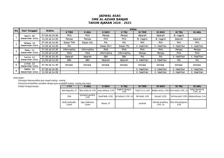 JADWAL ASAS 2425 | PDF